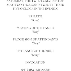 Wedding Ceremony Program - Customizable Digital File - Etsy