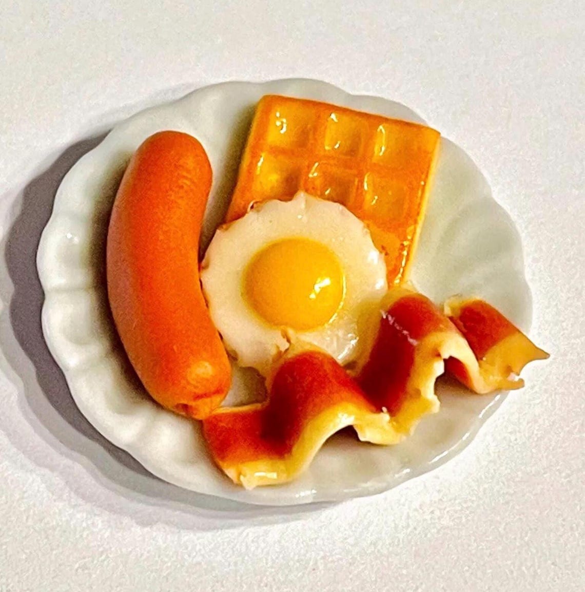 5pc Miniature Waffle Egg Sausage Bacon Ceramic Plate Breakfast Set 1;6 ...