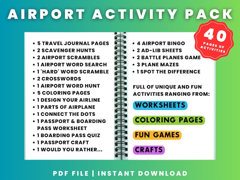 Ultimate Airport Activity Pack - Air Travel Airport Vacation Activities ...