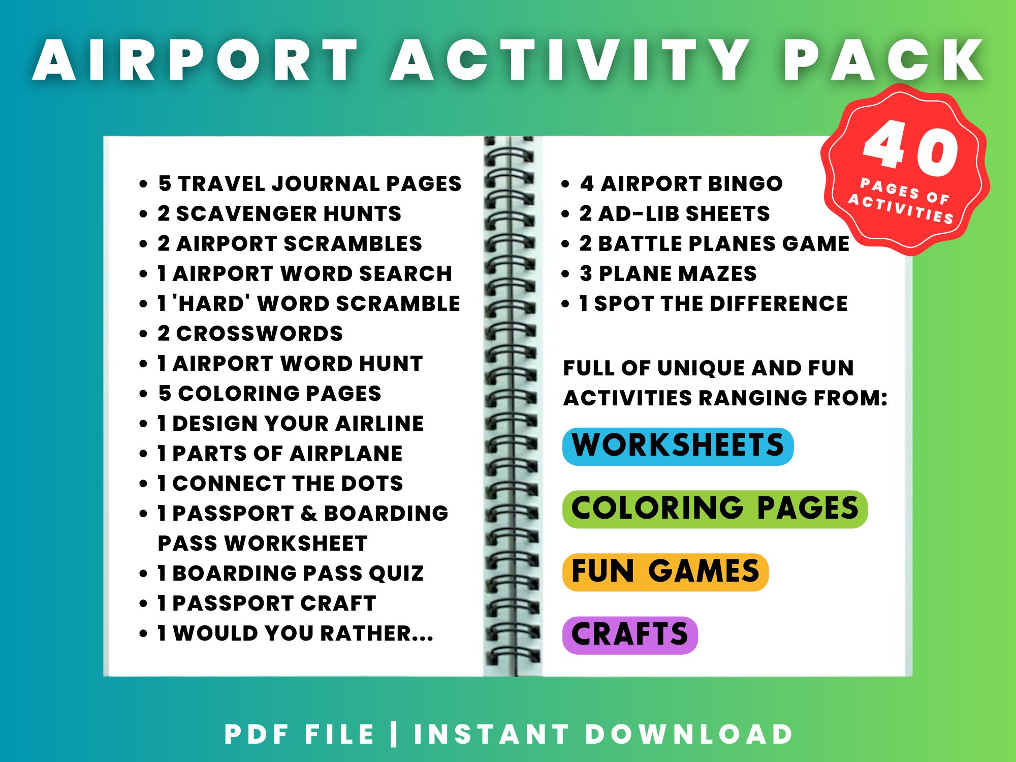 Ultimate Airport Activity Pack - Air Travel Airport Vacation Activities ...