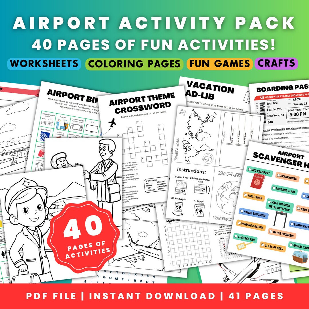 Ultimate Airport Activity Pack - Air Travel Airport Vacation Activities ...