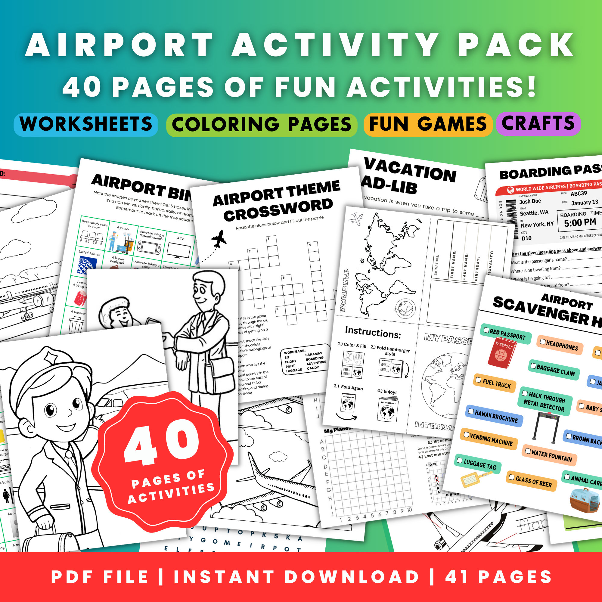 Ultimate Airport Activity Pack - Air Travel Airport Vacation Activities ...