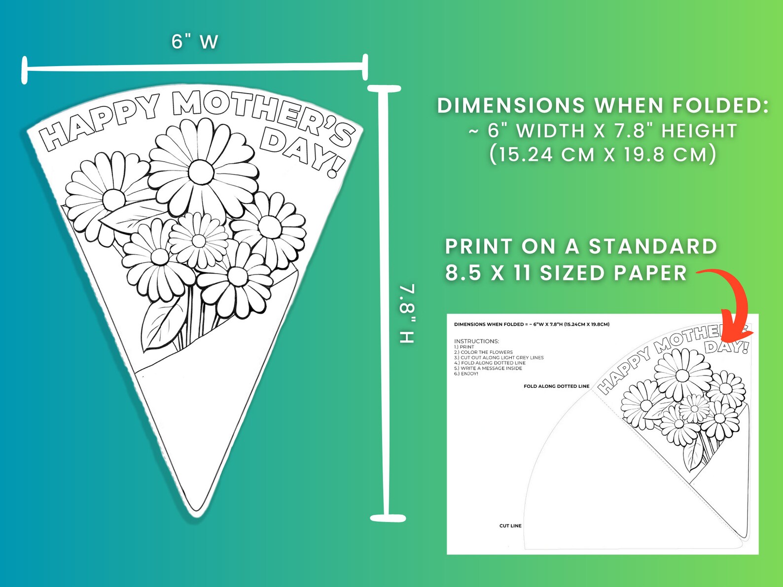 Mothers Day Coloring Card, Mothers Day Card Printable, Flower Bouquet ...