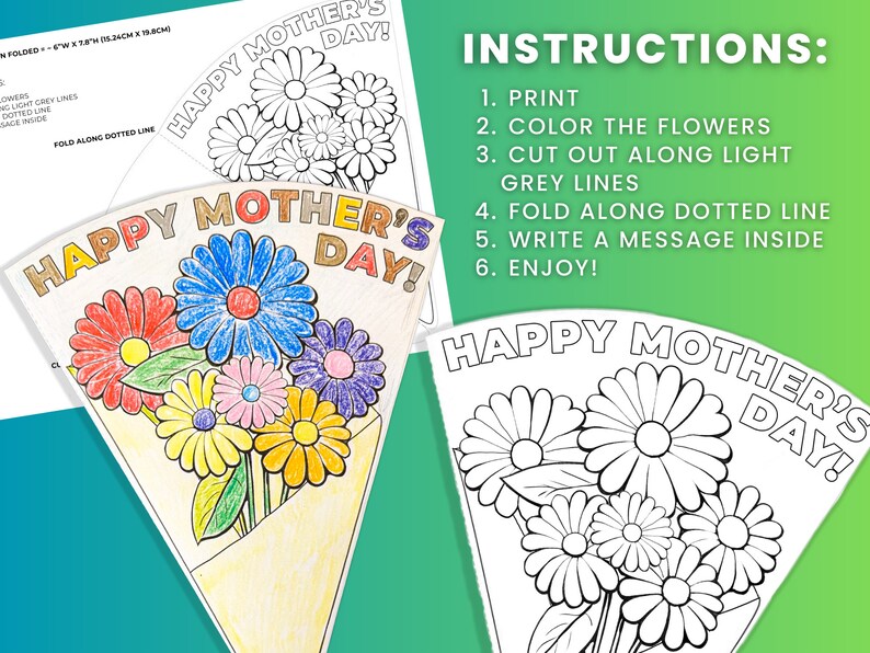 Mothers Day Coloring Card, Mothers Day Card Printable, Flower Bouquet ...
