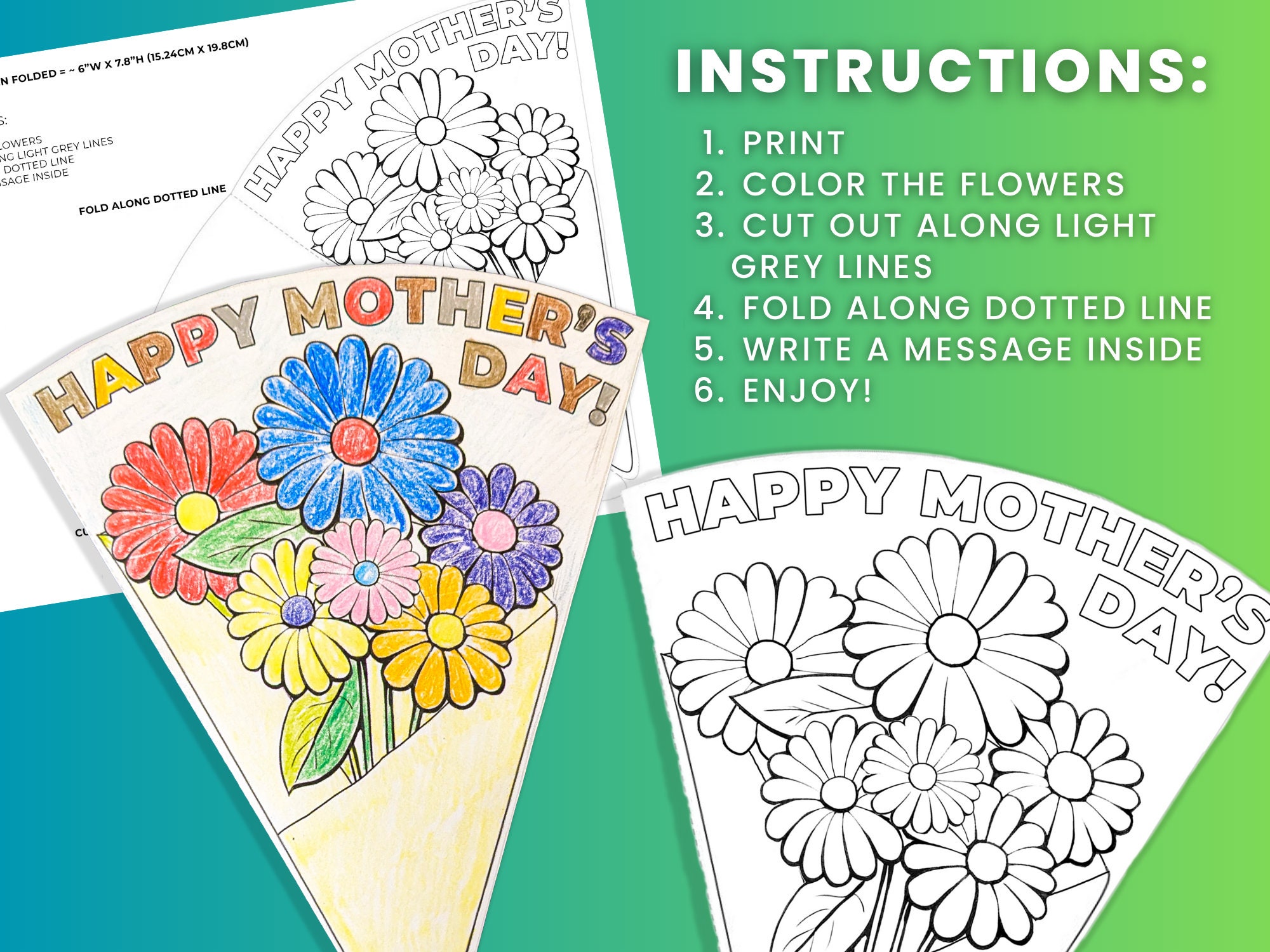 Mothers Day Coloring Card, Mothers Day Card Printable, Flower Bouquet ...