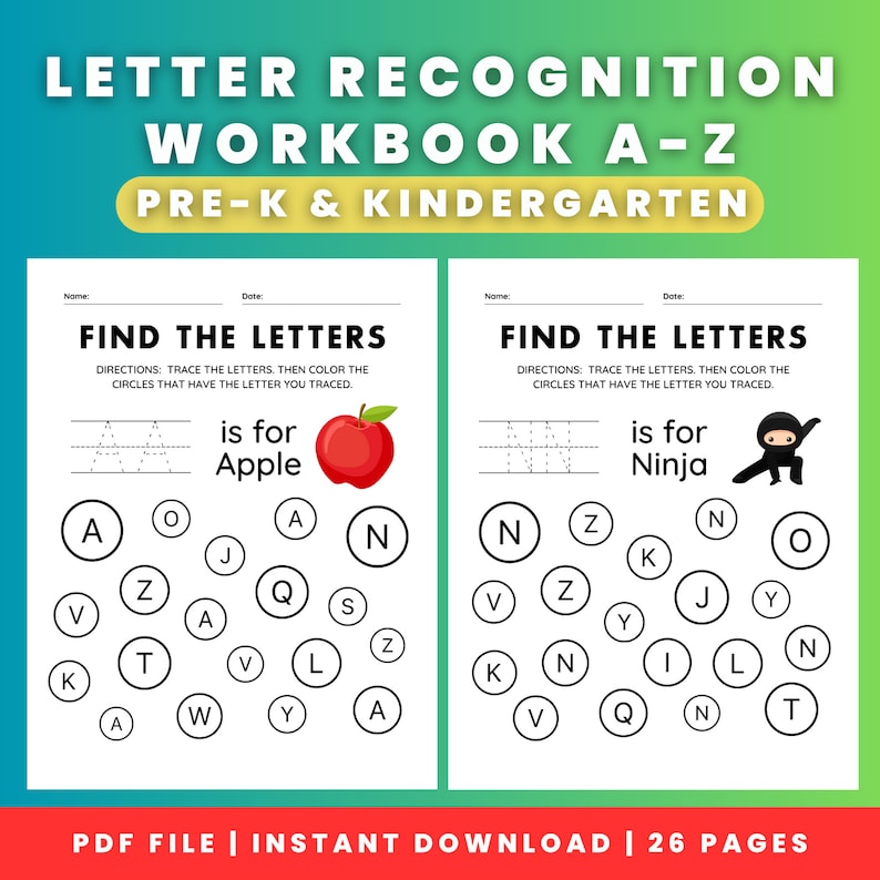 Letter Recognition Workbook A-Z | Alphabet Learning Activity Book for ...