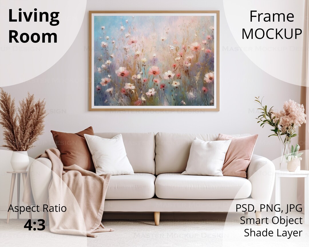 Living Room 4x3 Frame Mockup, White Interior Design, Retro Modern Home ...