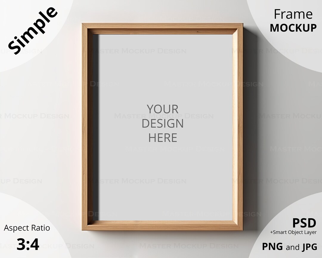 Simple 3x4 Frame Mockup, White Interior Design, Wooden Framed Modern ...