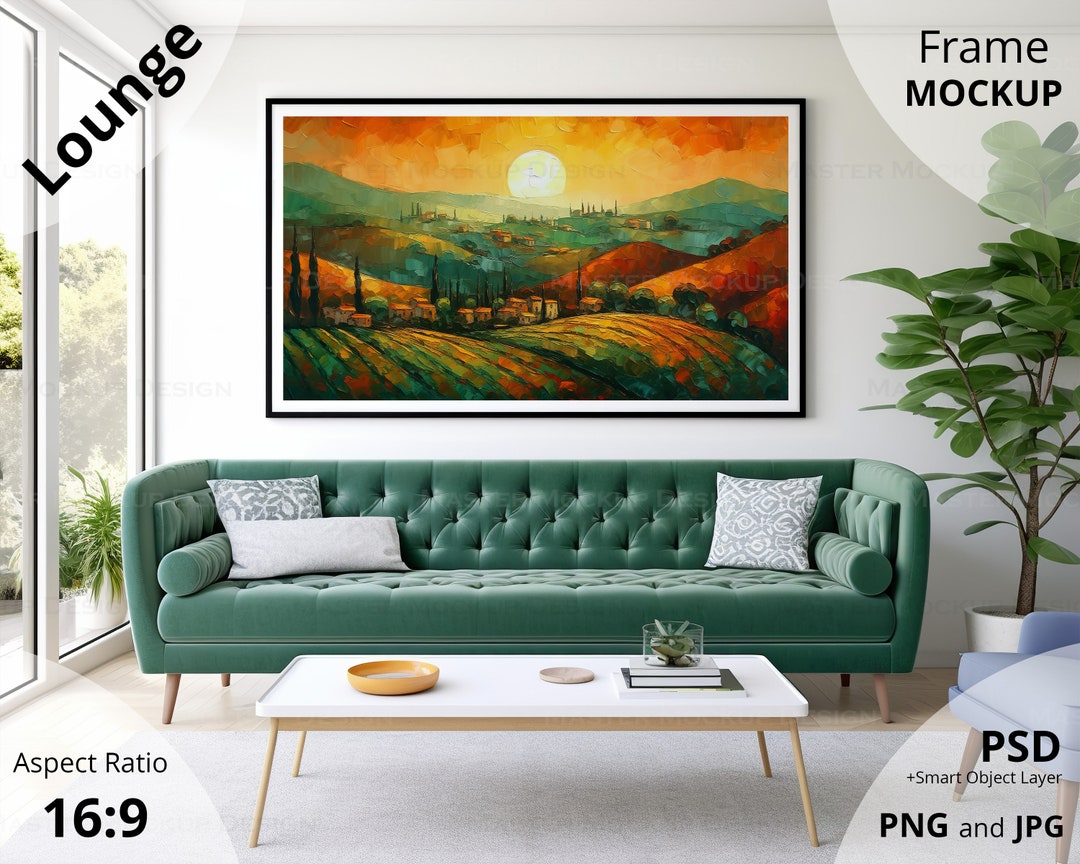 Living Room 16x9 Frame Mockup, Green Interior Design, Modern Green ...