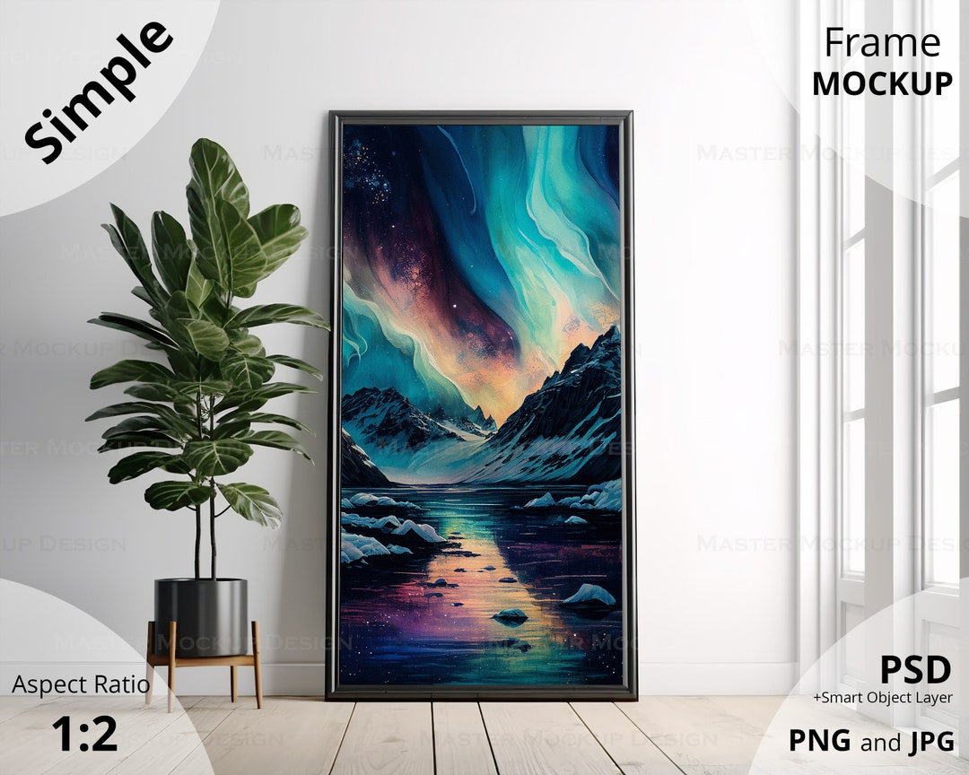 Simple 1x2 Frame Mockup, White Interior Design, Black Framed Modern ...