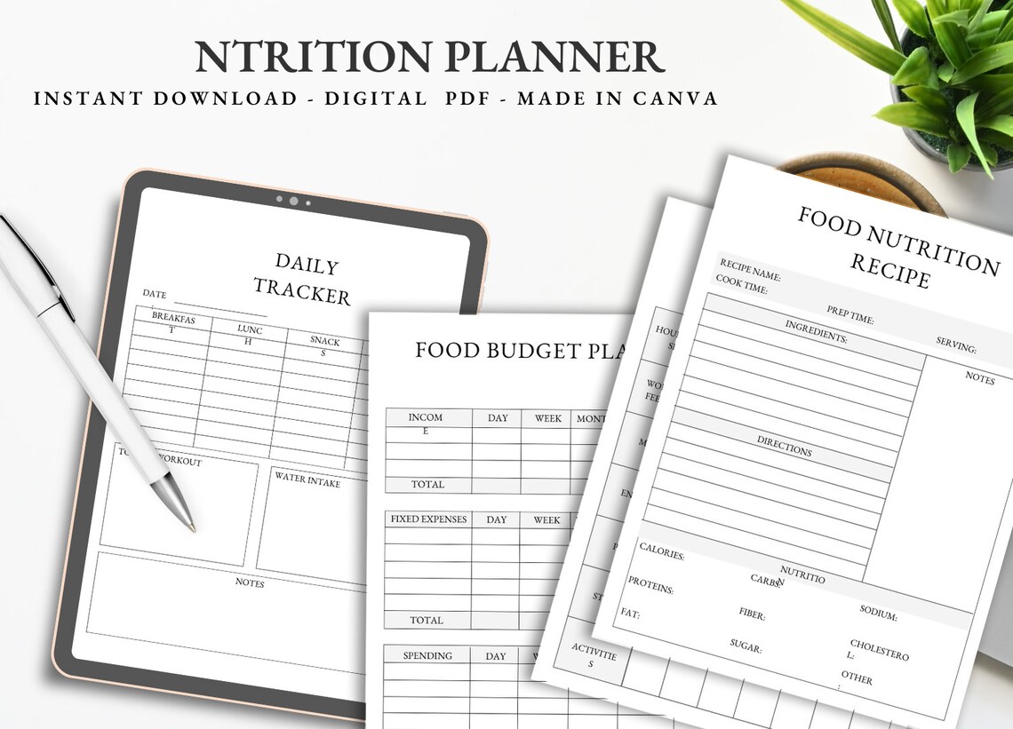 Nutrition Planner, Digital Meal Planner | Weekly Meal Planner | Food ...