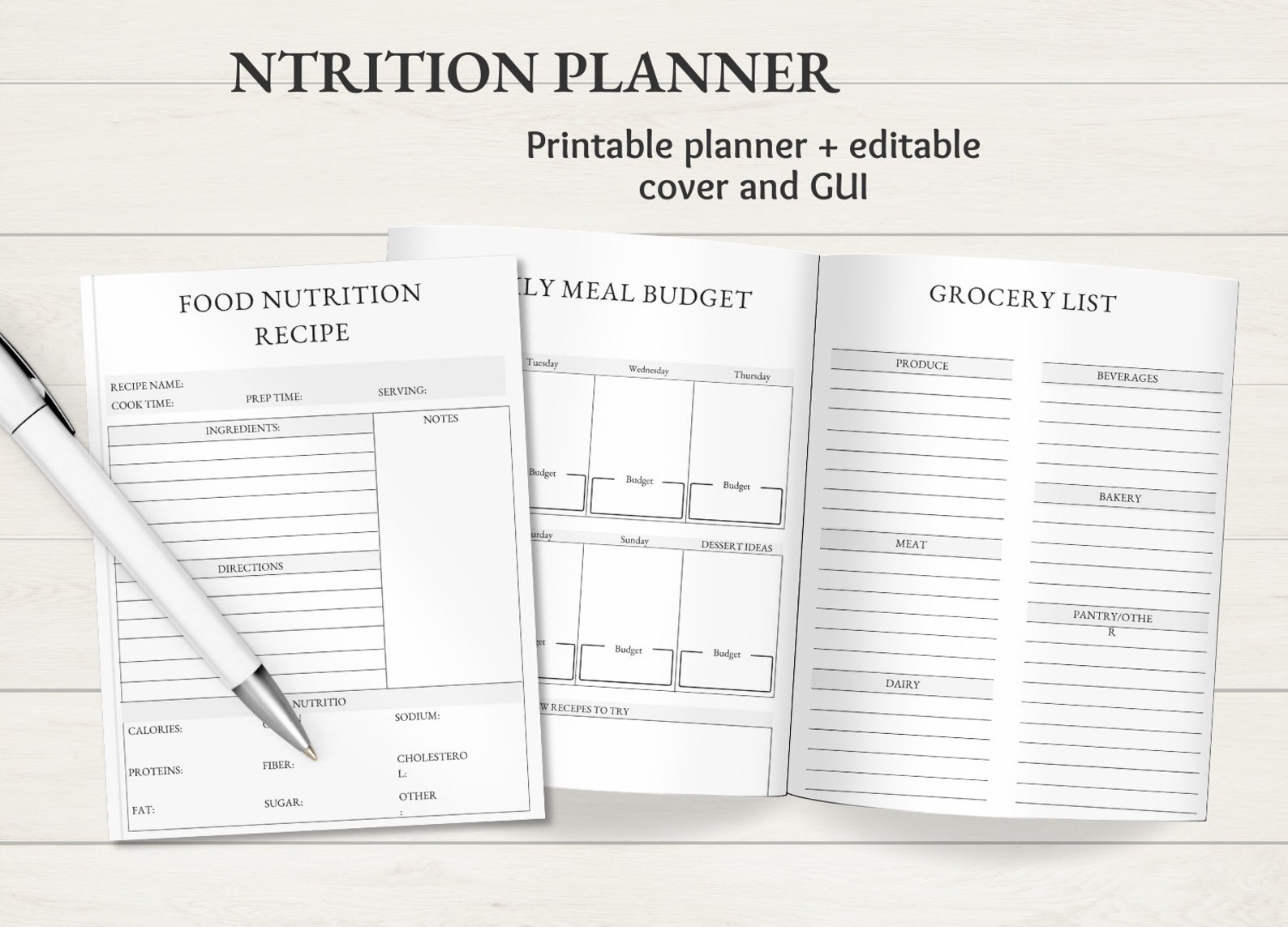 Nutrition Planner, Digital Meal Planner Weekly Meal Planner Food Prep ...