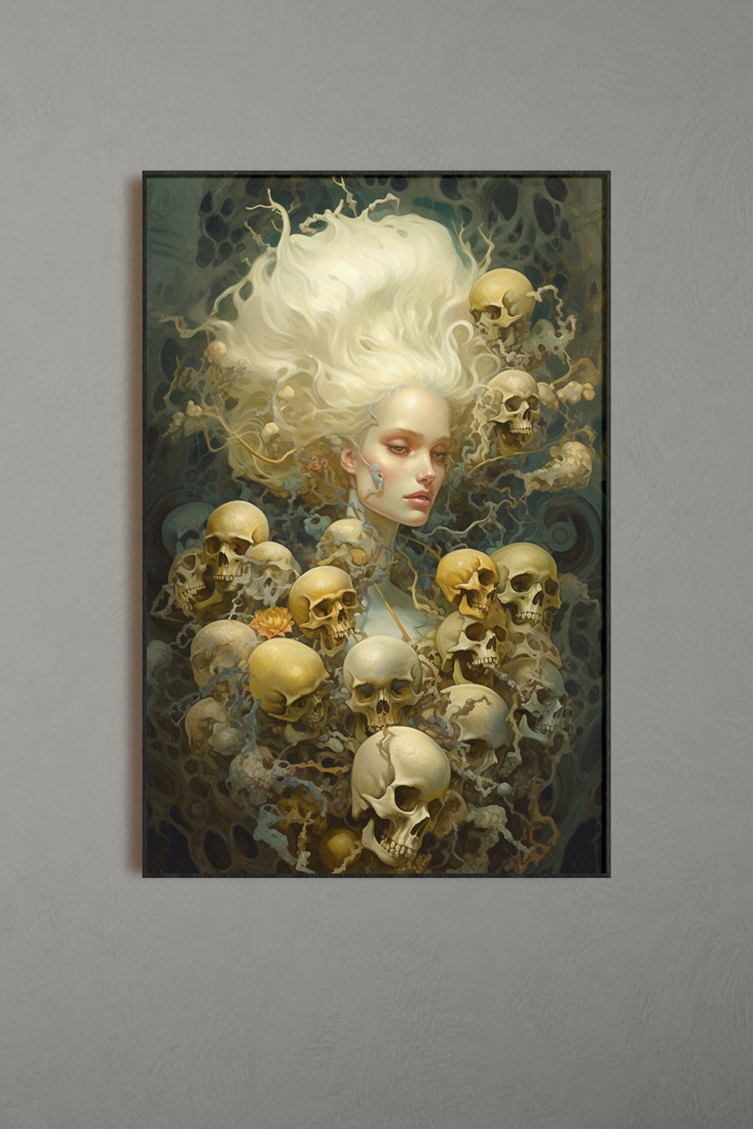 Rococo Inspired Fantasy Portrait With Skulls Yellow Theme. Digital ...