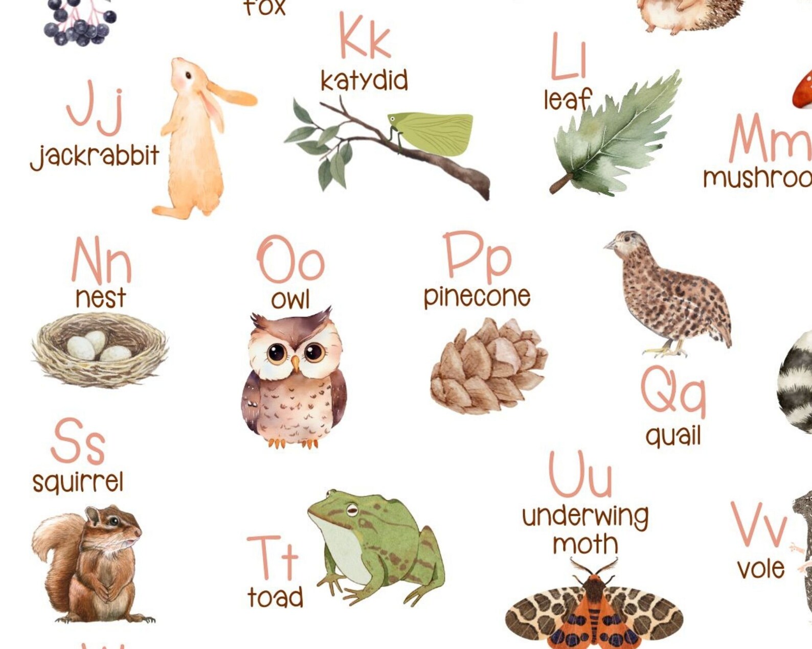 Woodland Alphabet Poster, Preschool ABC Chart, Animal Alphabet Letters ...