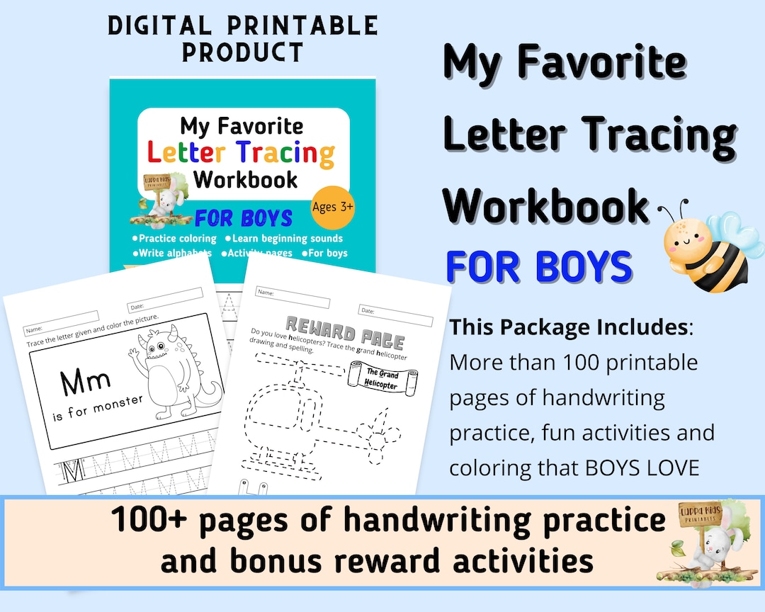 My Favorite Letter Tracing Workbook for Boys | Handwriting Practice ...