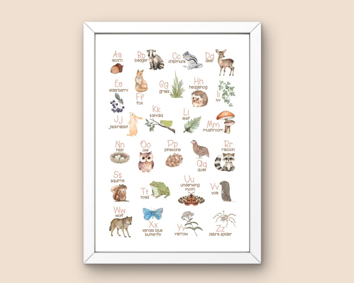 Woodland Alphabet Poster, Preschool ABC Chart, Animal Alphabet Letters ...