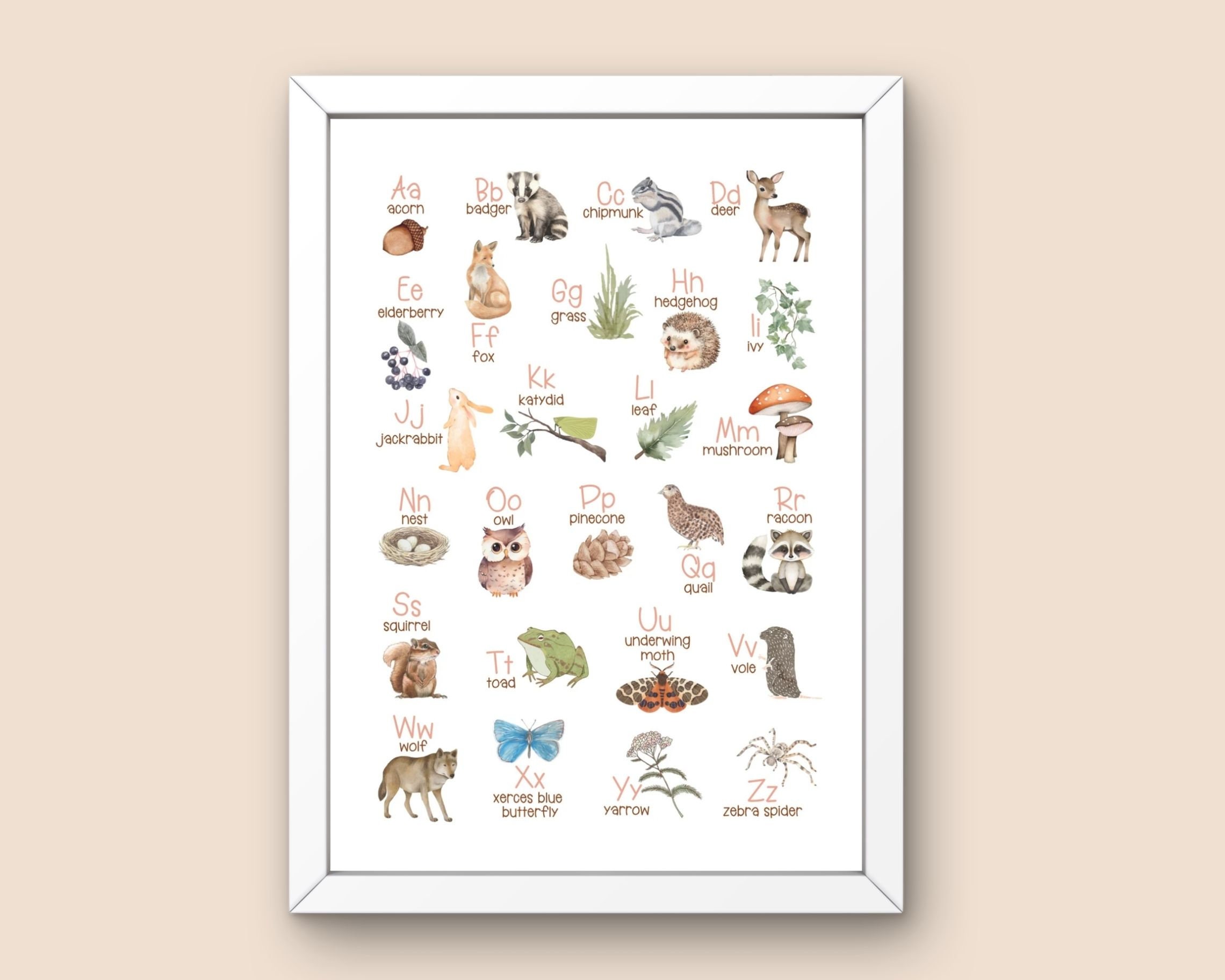 Woodland Alphabet Poster, Preschool ABC Chart, Animal Alphabet Letters ...