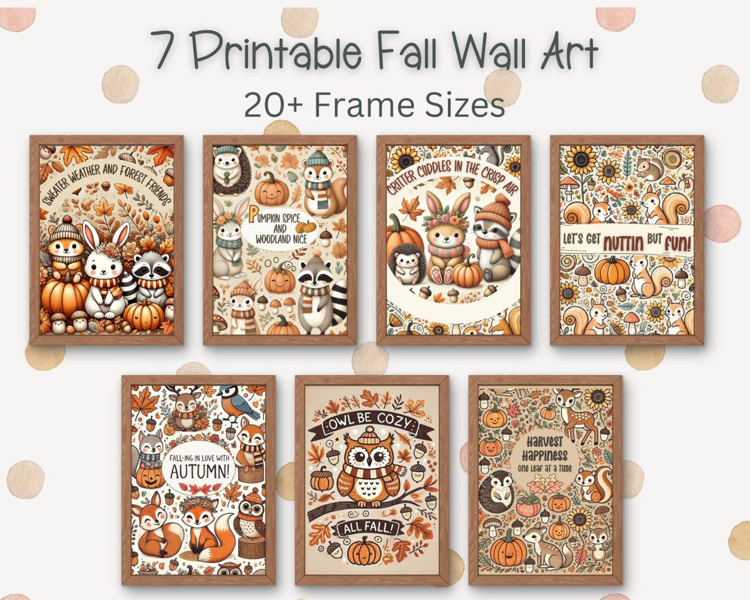 Fall Wall Art Printable for Kids (set of 7), Nursery Wall Decor, Fall ...