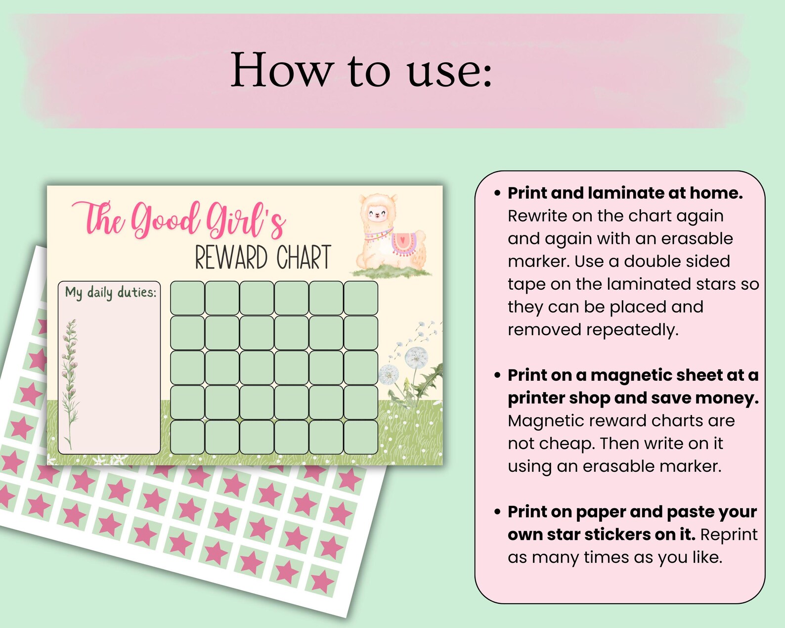 Daily Chore Chart Printable, Pastel Reward Chart, Good Behavior Chart ...