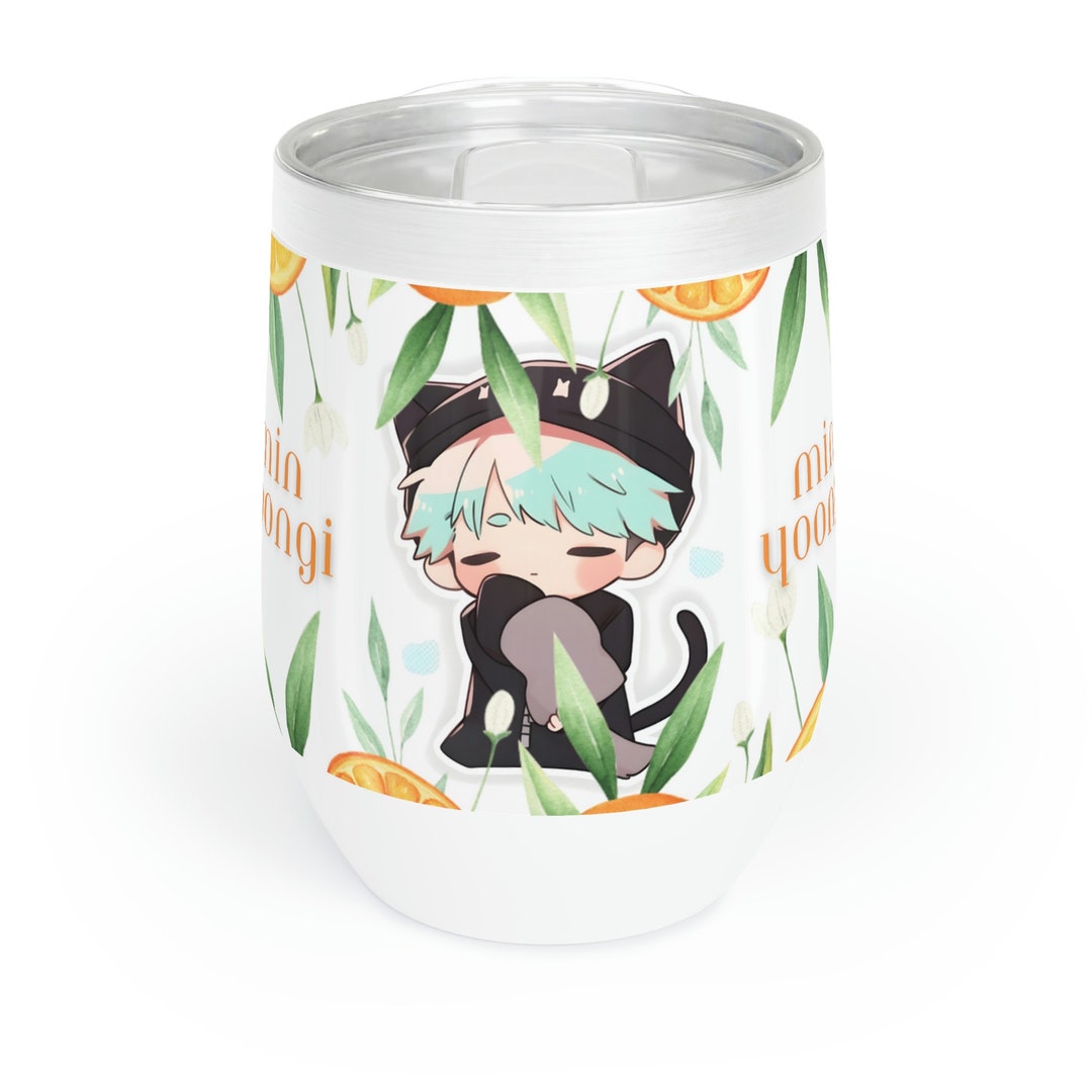 Min Yoongi Suga Cats and Tangerines Design themed Wine Tumbler 12oz ...
