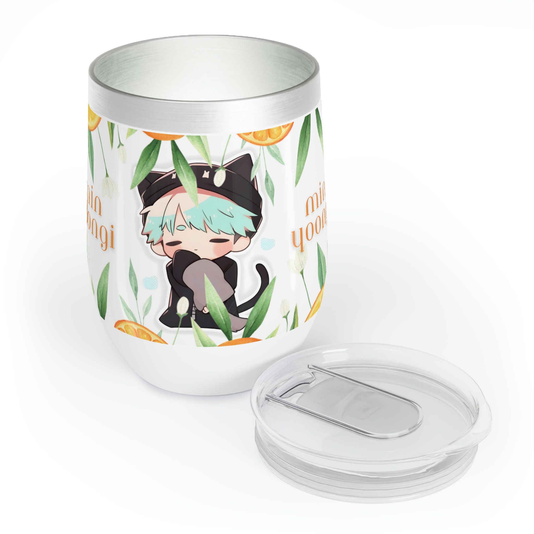 Min Yoongi Suga Cats and Tangerines Design themed Wine Tumbler 12oz ...