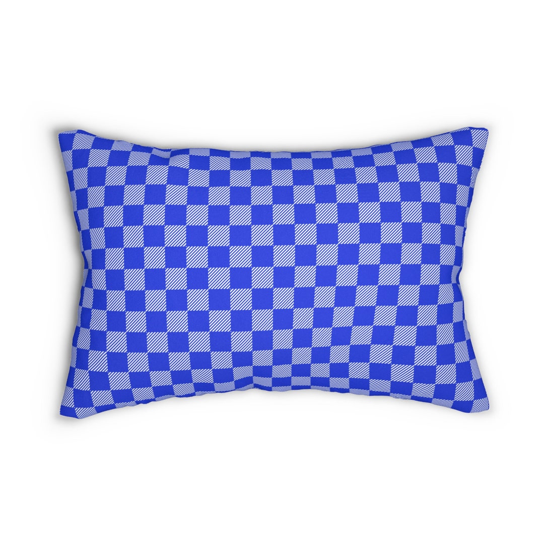 Blue Checkered Polyester Lumbar Pillow - Etsy