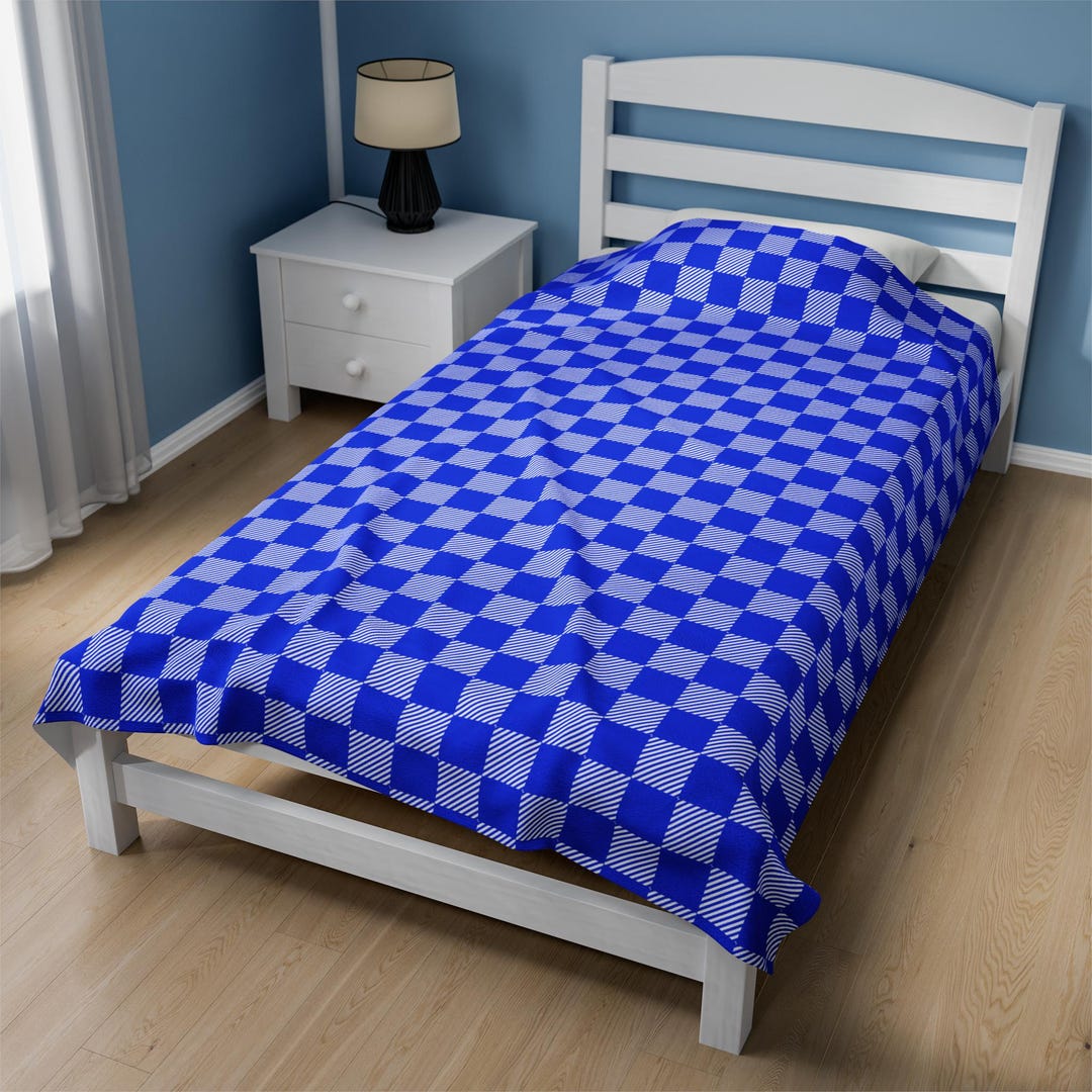 Blue Checkered Soft Blanket Gift - Etsy
