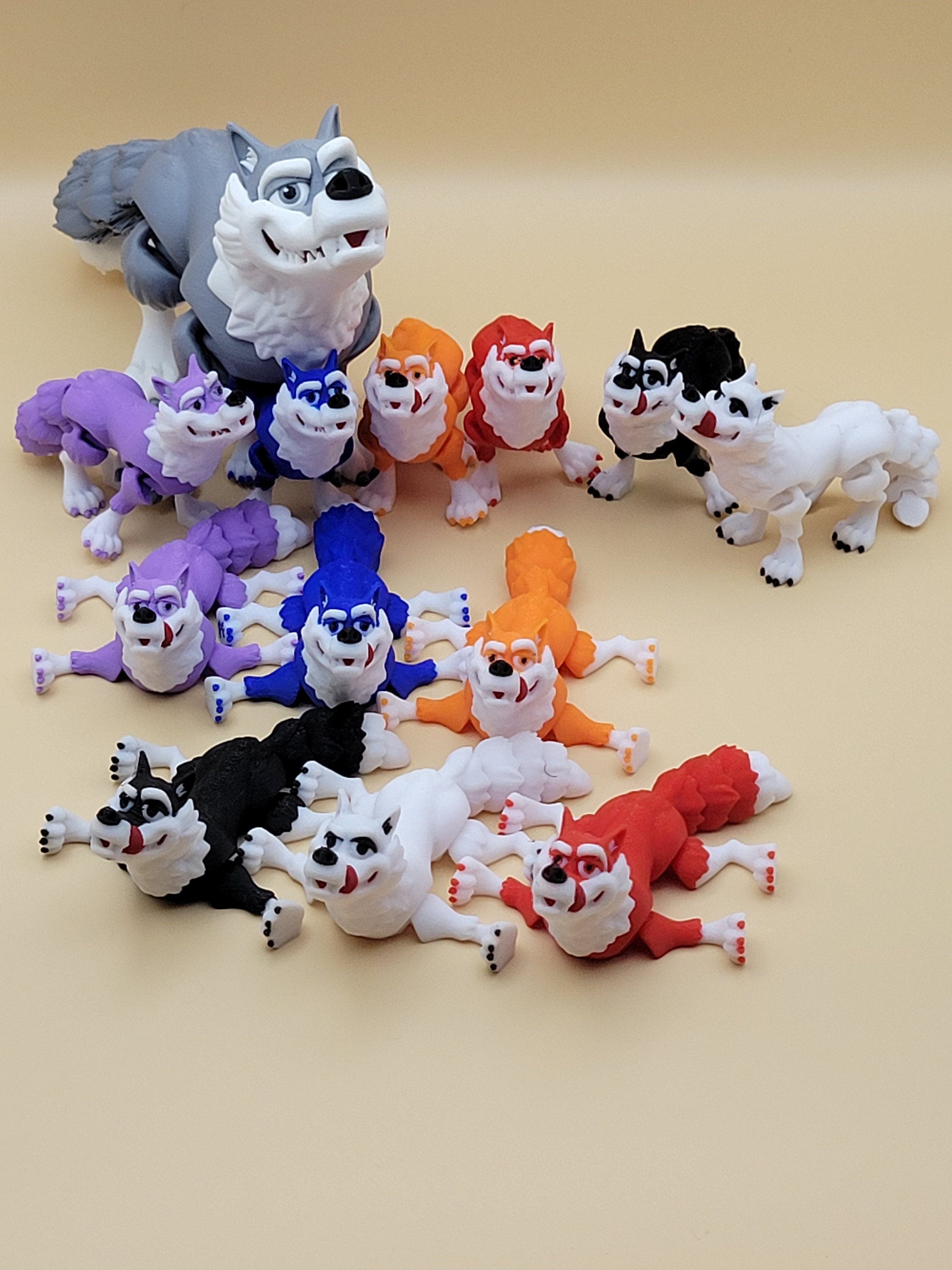 WOLF PACK 3D PRINTED Flexible Wolves and Fox Toy Multiple - Etsy