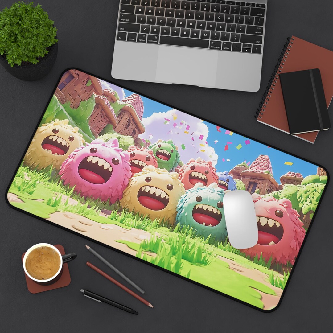 Fluffy Party Monsters Gaming Desk Mat, Colorful Fun Mouse Pad for ...