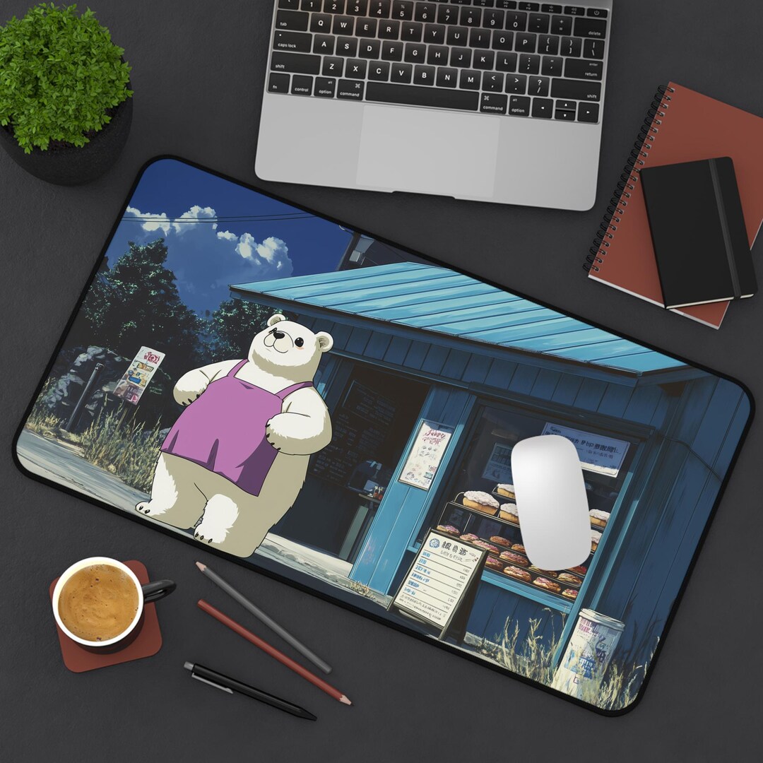 Kawaii Bear Bakery Gaming Desk Mat, Vintage Anime Style Mouse Pad for ...