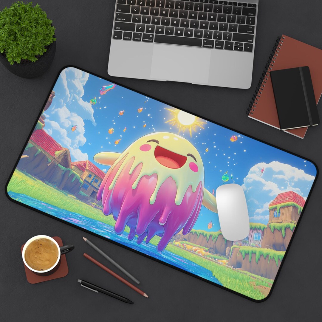 Kawaii Rainbow Slime Gaming Desk Mat, Cute Fantasy Mouse Pad for Gamers ...