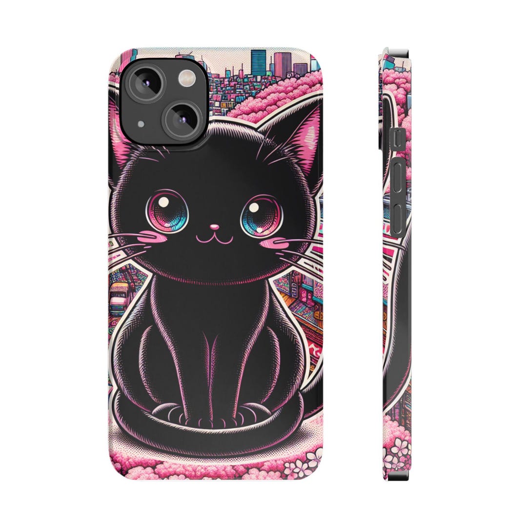 Kawaii Cat iPhone Case, Anime Style Slim Phone Cover, Tokyo Gamer Gift ...