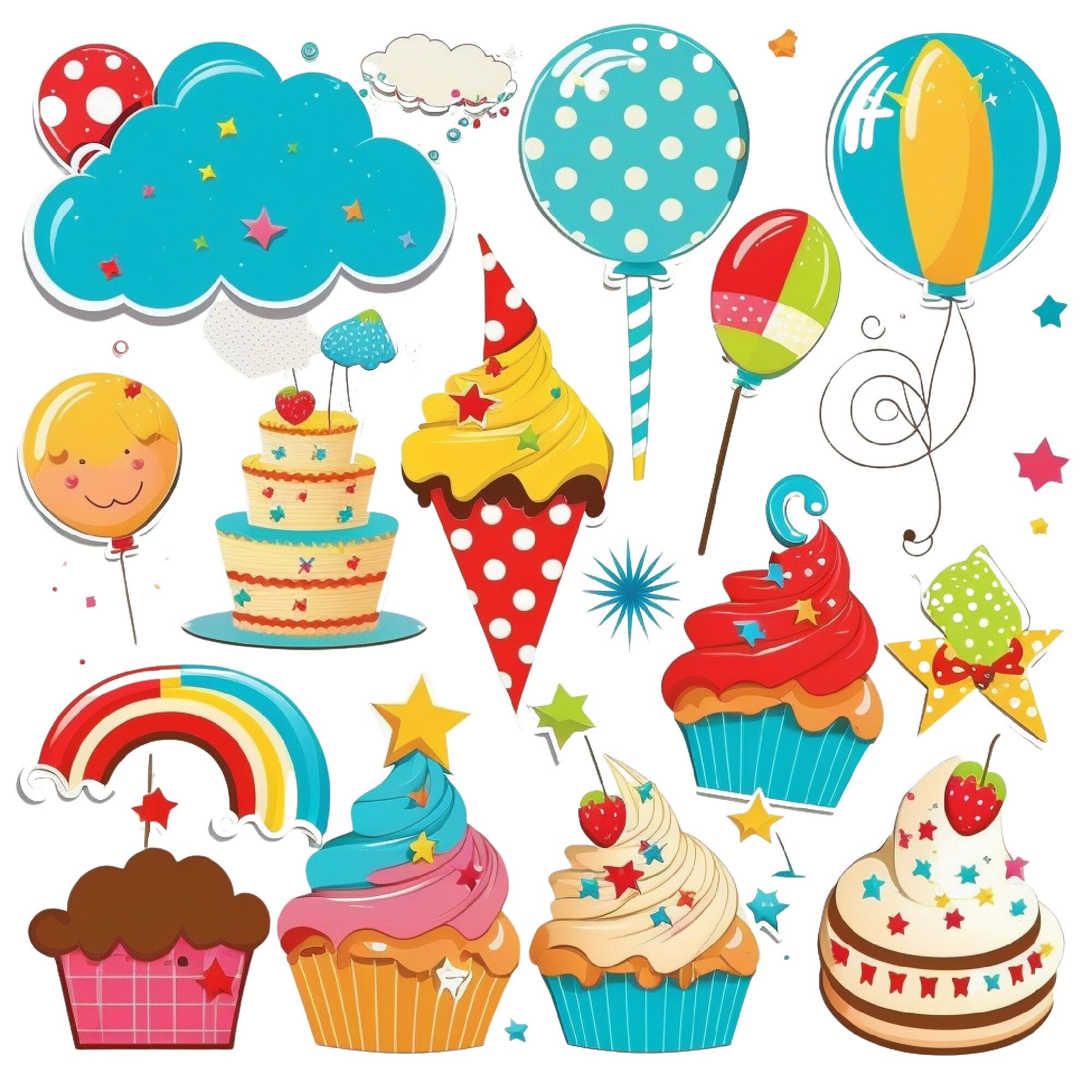 Happy Birthday Clipart Set for DIY Invitations, Decorations, and Cards ...