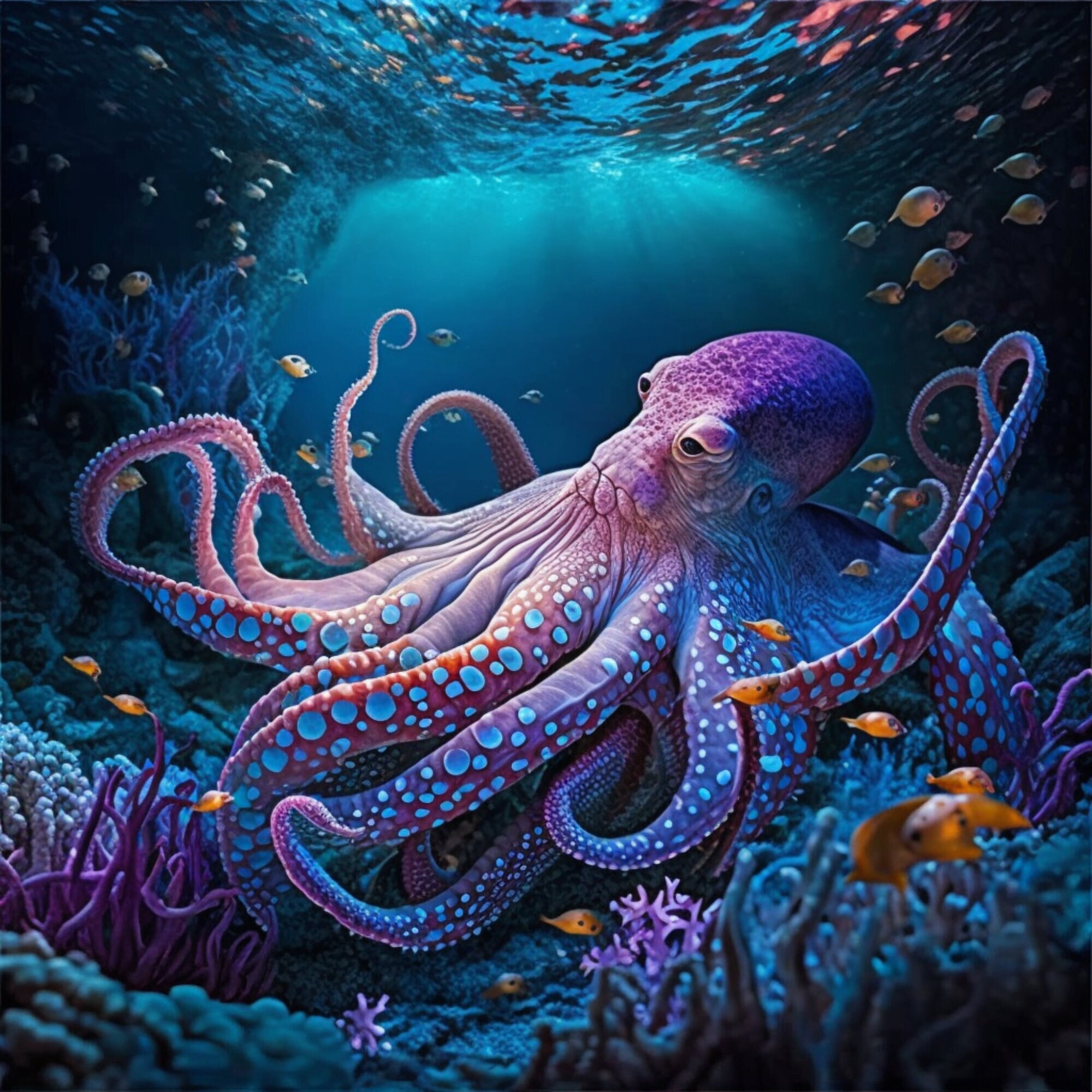 Purple Octopus Under the Ocean Waves Clipart Digital Download Now ...