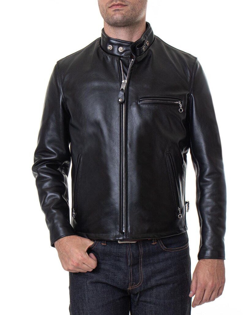 Horsehide Leather Cafe Racer Motorcycle Jacket - Classic Black Biker ...