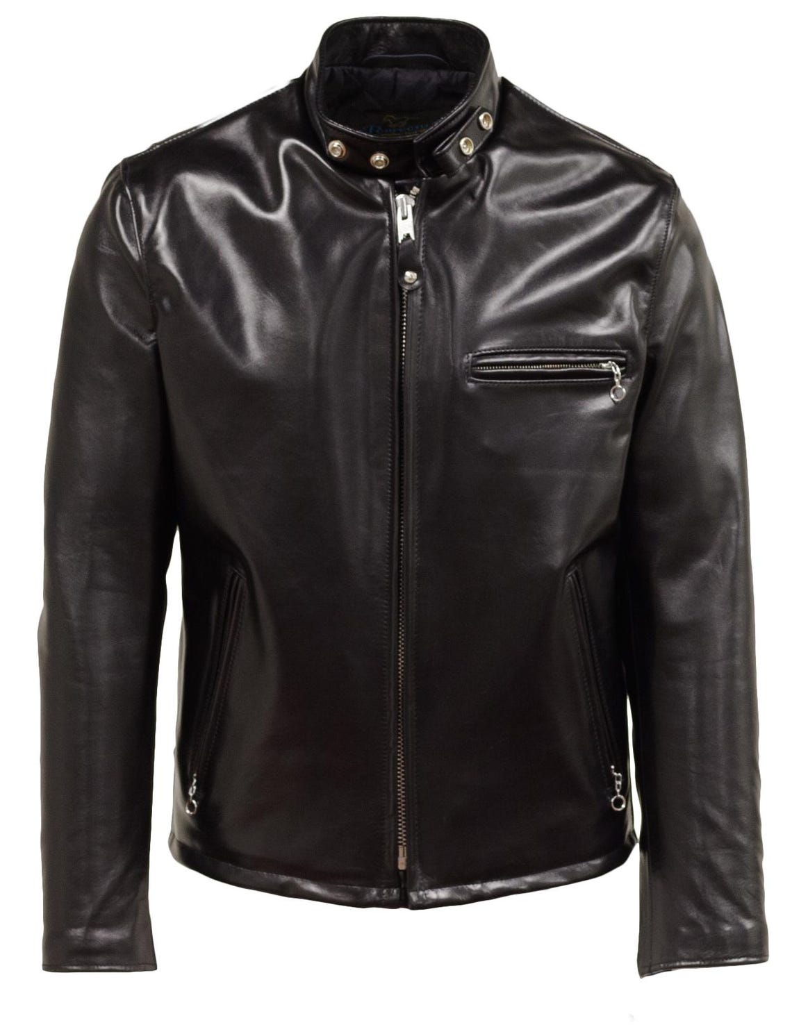 Horsehide Leather Cafe Racer Motorcycle Jacket - Classic Black Biker ...