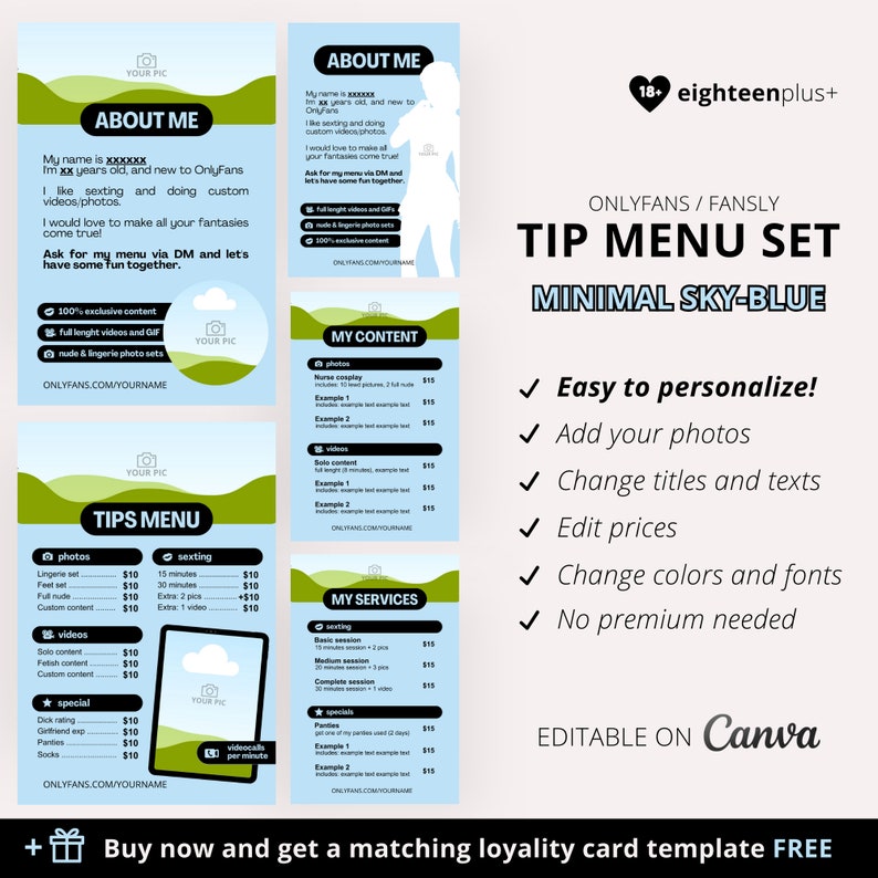 Minimalist Skyblue Onlyfans Tip Menu, Editable Template Canva, OF Tip ...