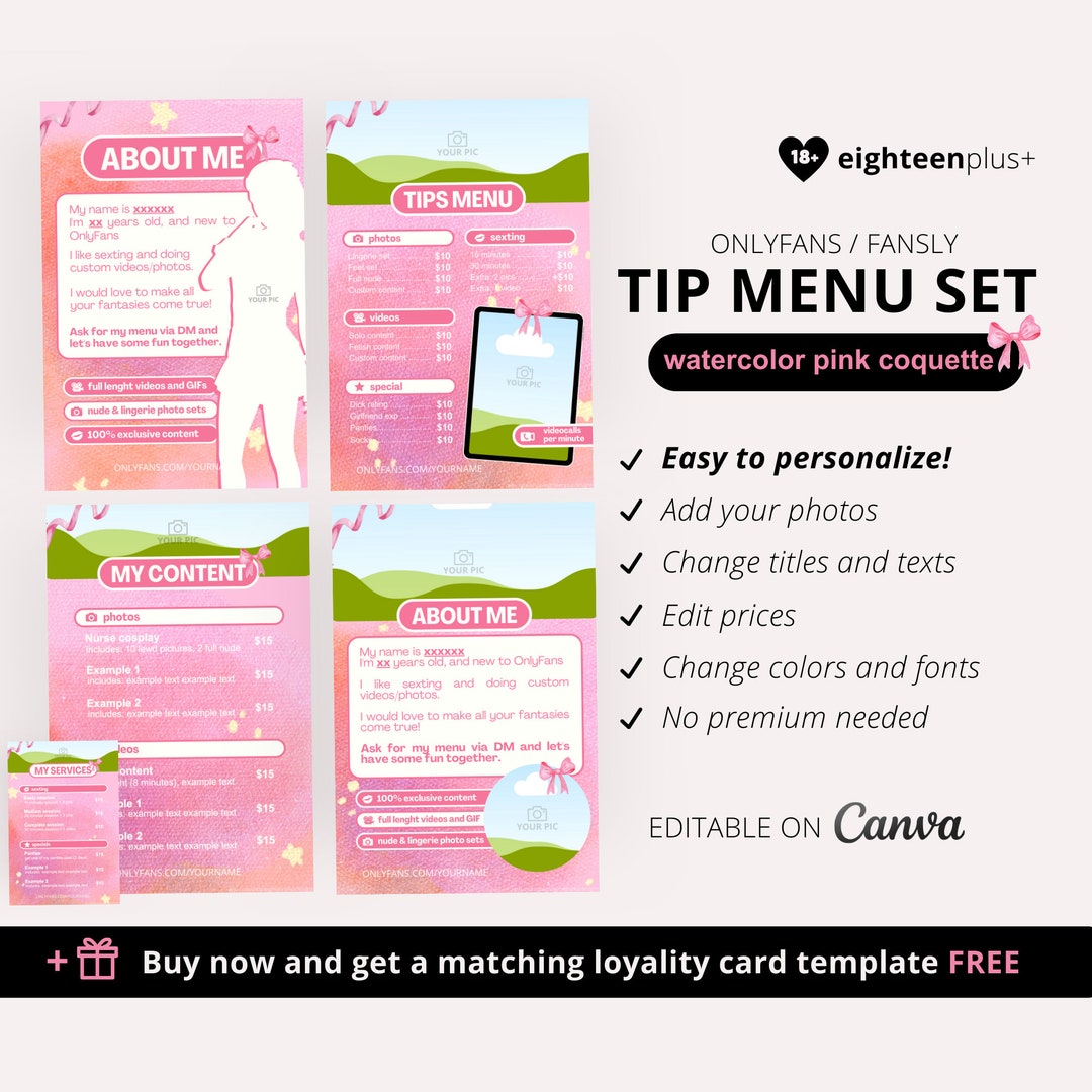 Watercolor Pink Coquette Tip Menu Onlyfans Tip Menu Editable Template ...