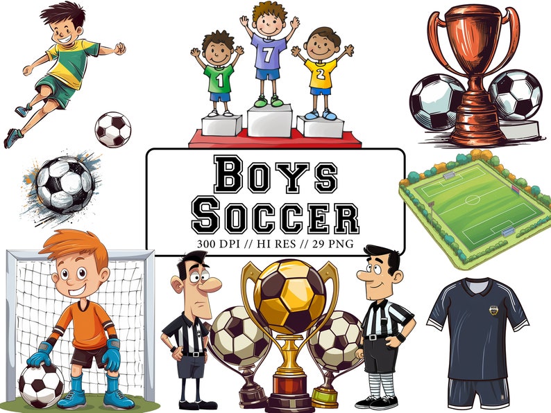Boys Soccer Clipart Children's Sports Clipart Kids Football Party ...