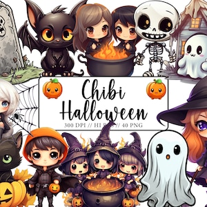 Chibi Halloween Clipart Cute Cartoon PNG Halloween Cute Spooky Trick-or ...