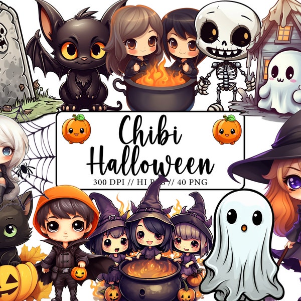 Halloween Chibi Clipart - Etsy