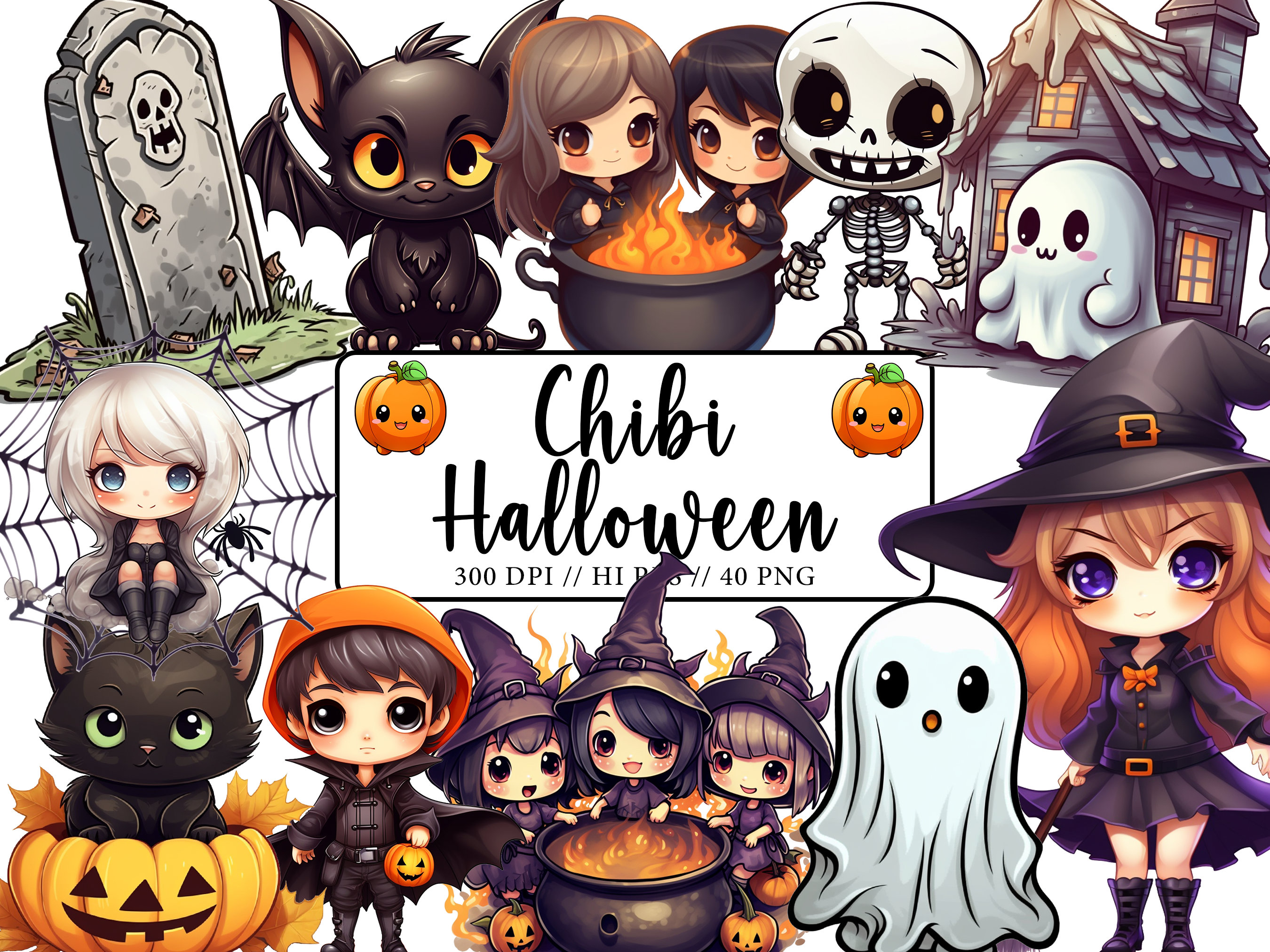 Chibi Halloween Clipart Cute Cartoon PNG Halloween Cute Spooky Trick-or ...