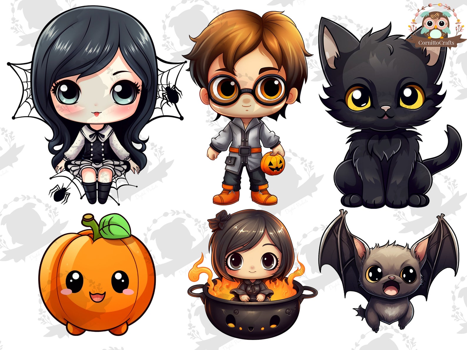 Chibi Halloween Clipart Cute Cartoon PNG Halloween Cute Spooky Trick-or ...