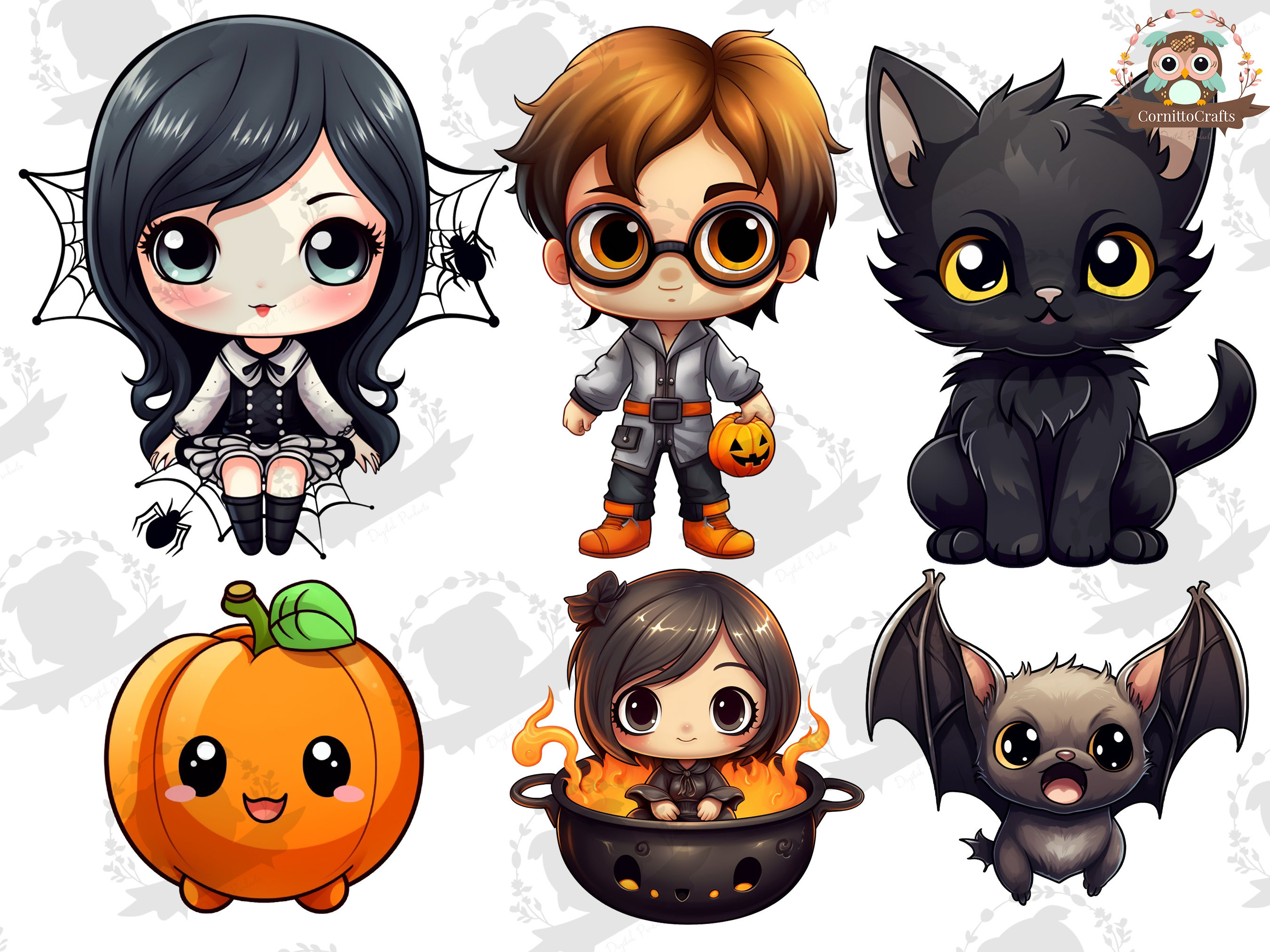Chibi Halloween Clipart Cute Cartoon PNG Halloween Cute Spooky Trick-or ...