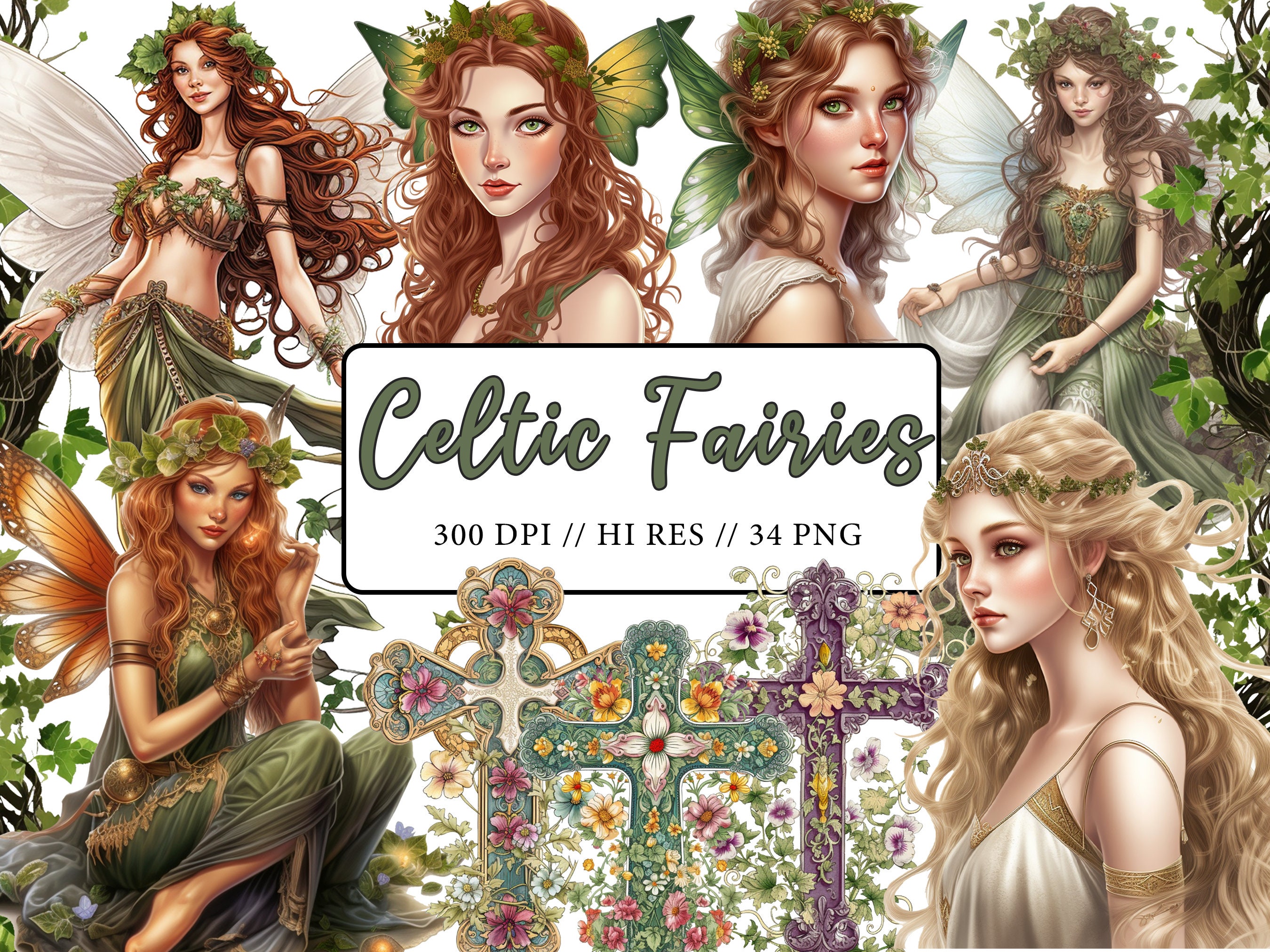 Celtic Fairies Clipart Fantasy Fairy Celtic Goddess Clipart Pagan Irish Fairy Cute Beautiful ...