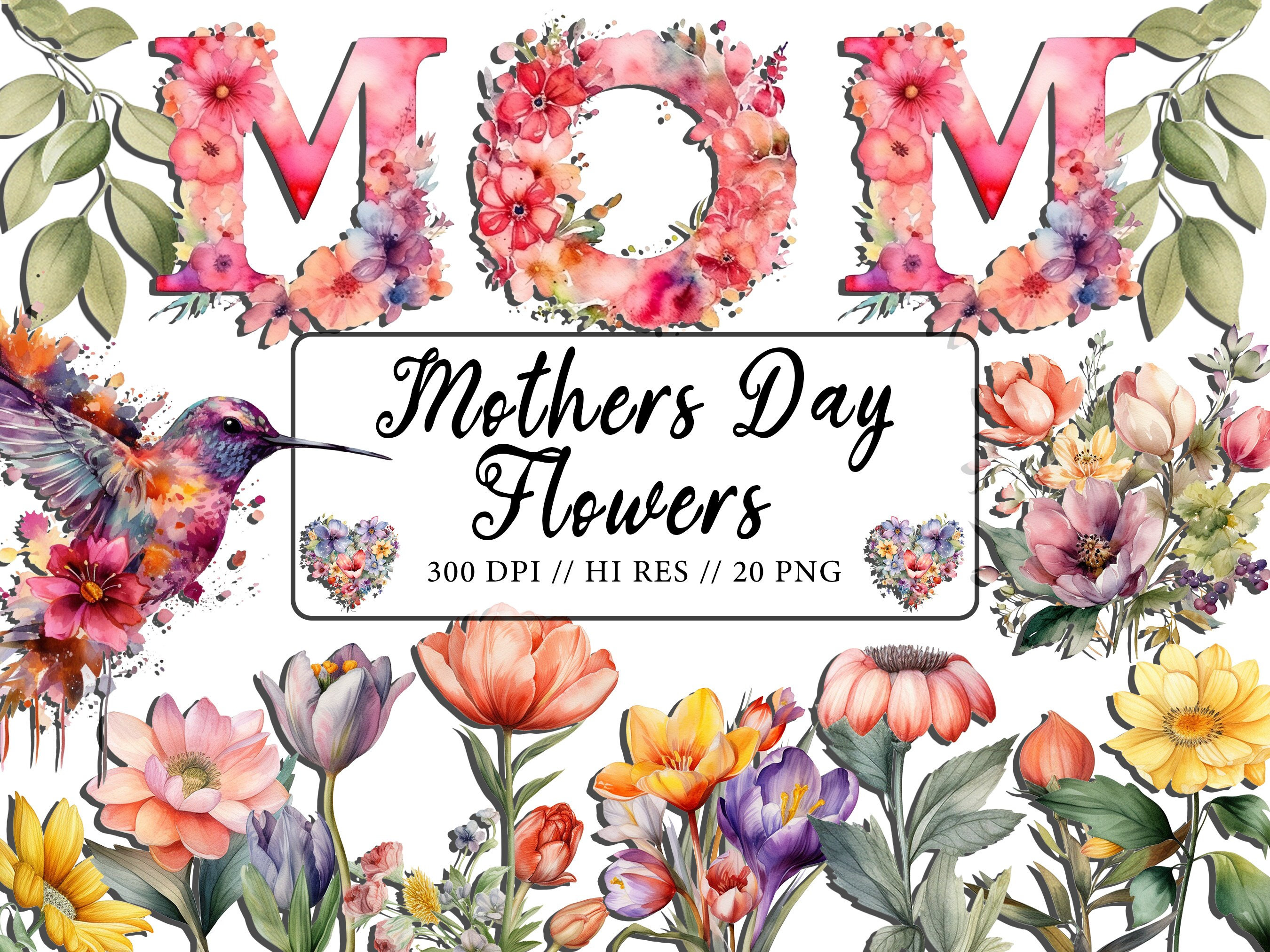 Mothers Day Watercolor Clipart Flowers Spring Watercolor Mothers Day ...