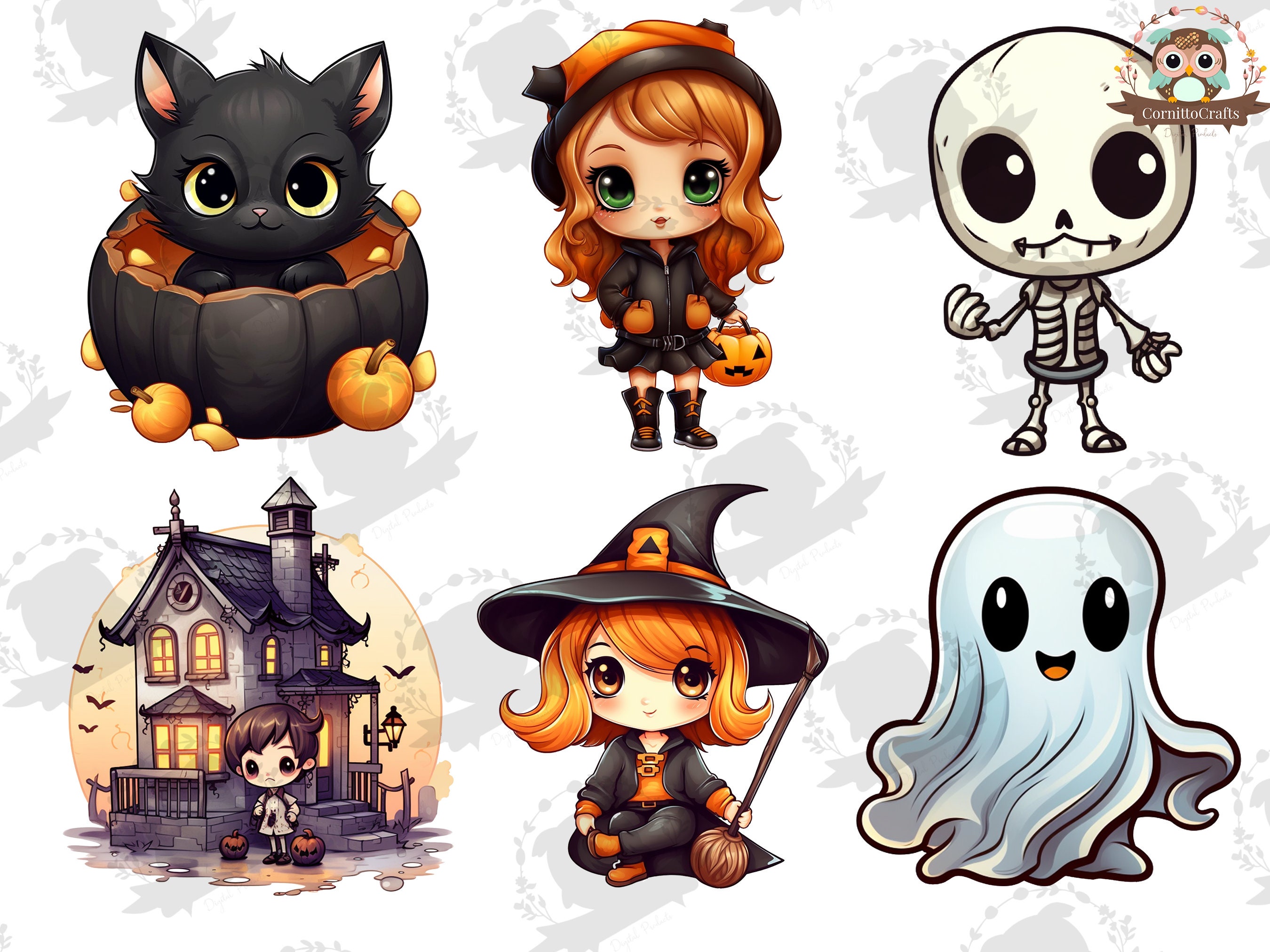 Chibi Halloween Clipart Cute Cartoon PNG Halloween Cute Spooky Trick-or ...
