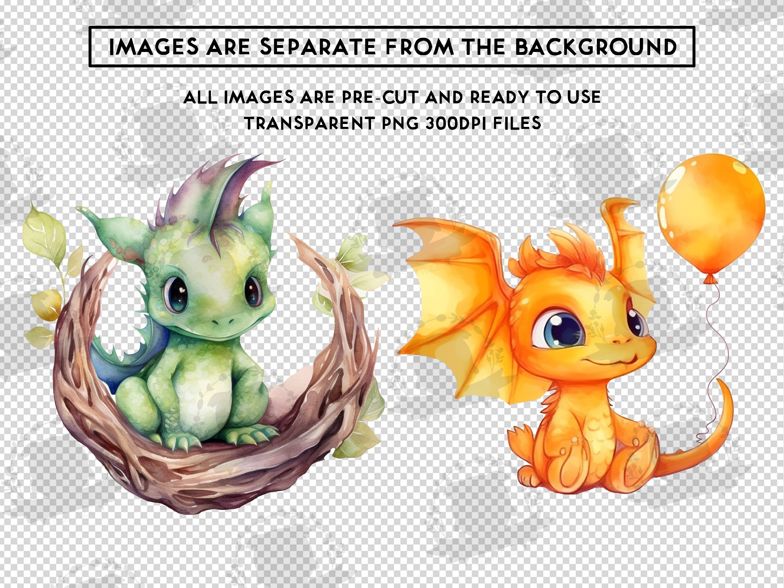 Watercolor Baby Dragons Clipart Cute Dragon Watercolor Clipart - Etsy