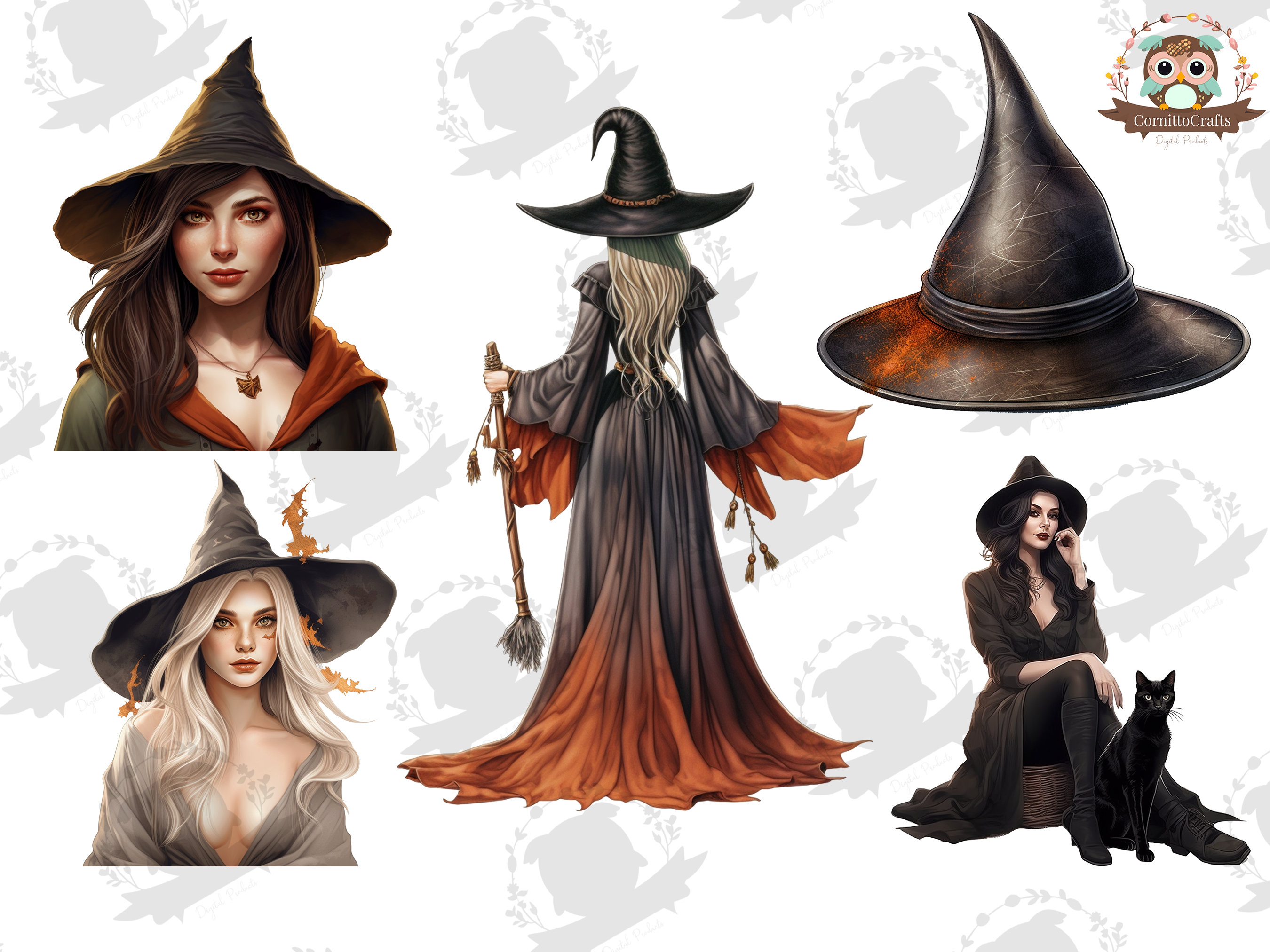 Beautiful Witches Clipart Fantasy Witch PNG Halloween Magic - Etsy
