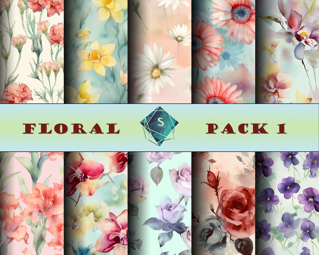 10 Elegant Floral Digital Paper Patterns - Seamless 2048x2048px Tiles ...